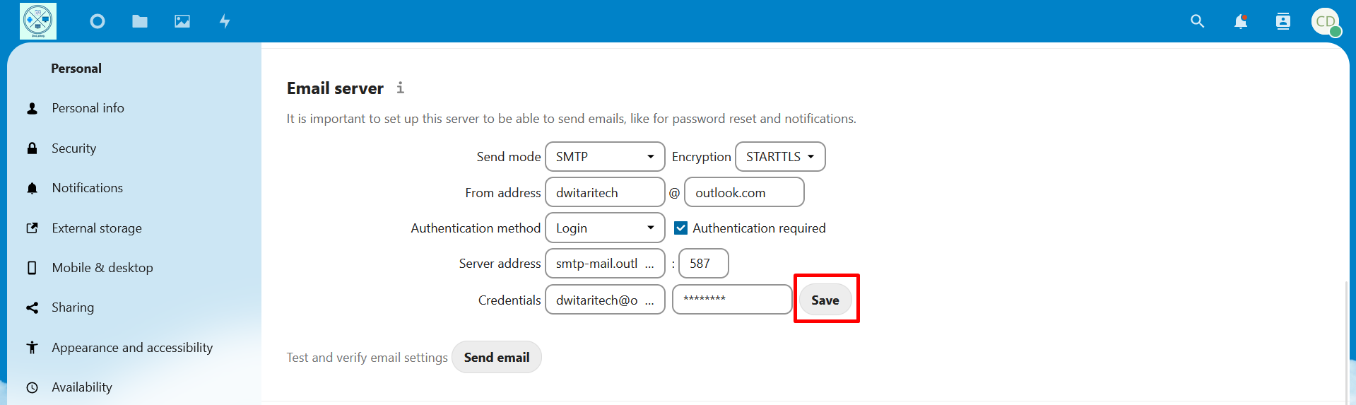 Cara Konfigurasi Email Server SMTP dengan Outlook di Nextcloud tanpa ...